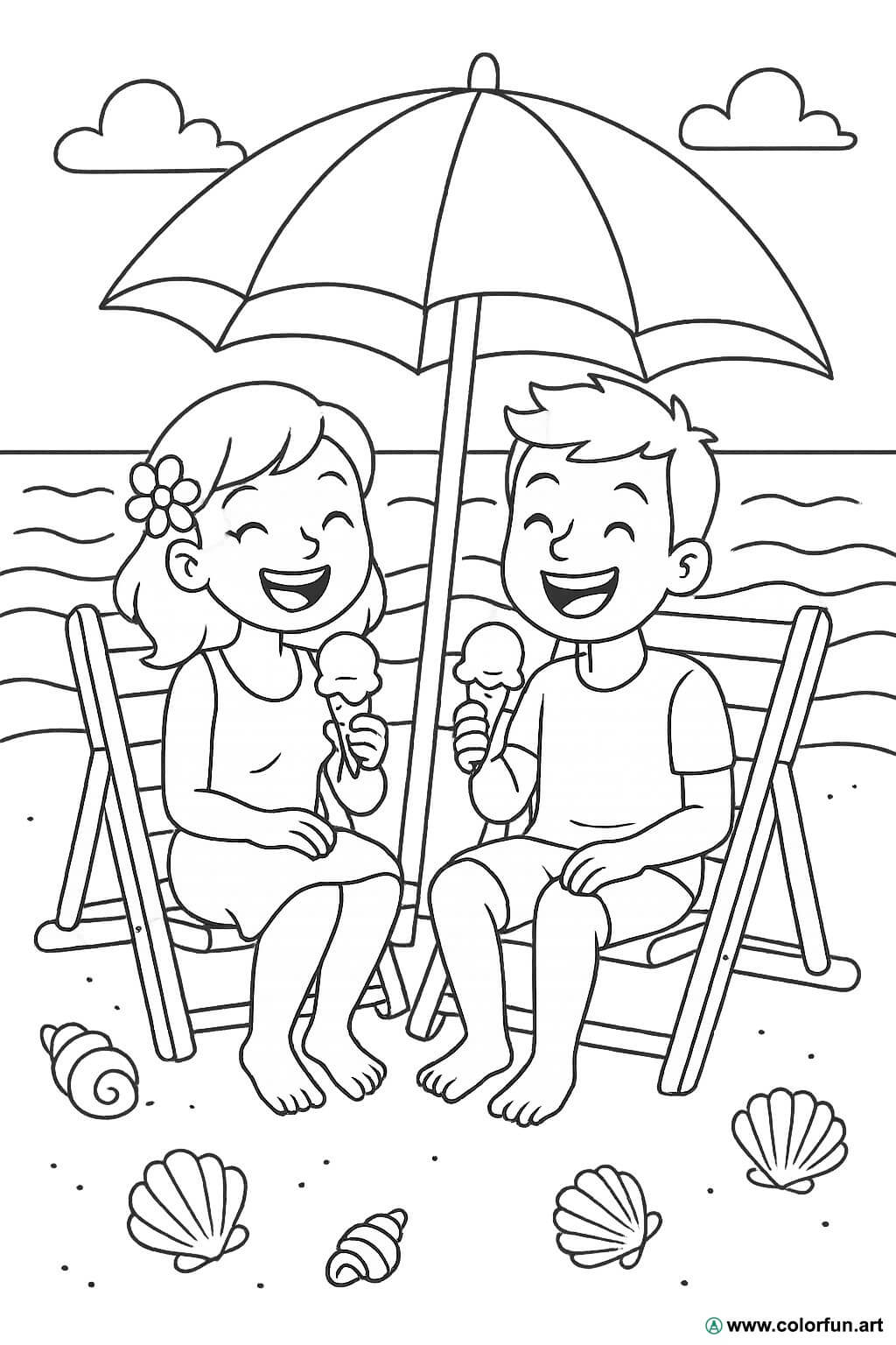 Coloring page of a couple on vacation Download or Print for free