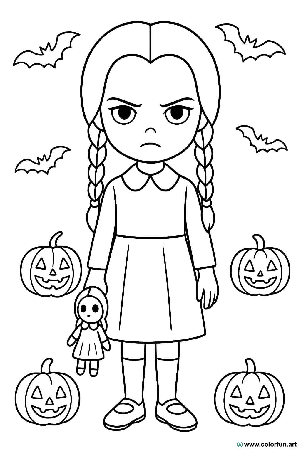 Simple Wednesday Addams Coloring Page Download or Print for free