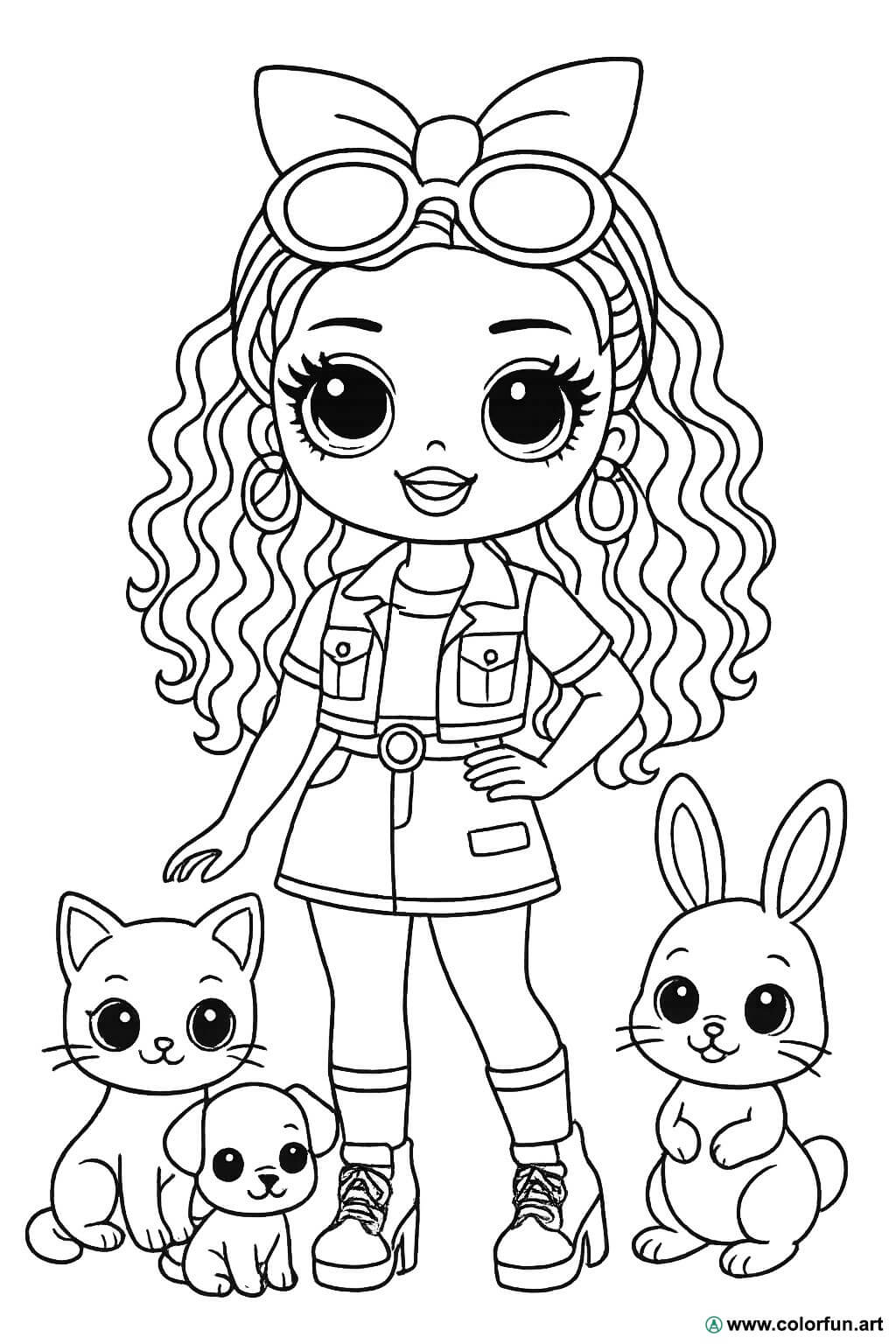 Coloriage de la poupée LOL OMG et ses amis animaux à Télécharger ou à ...
