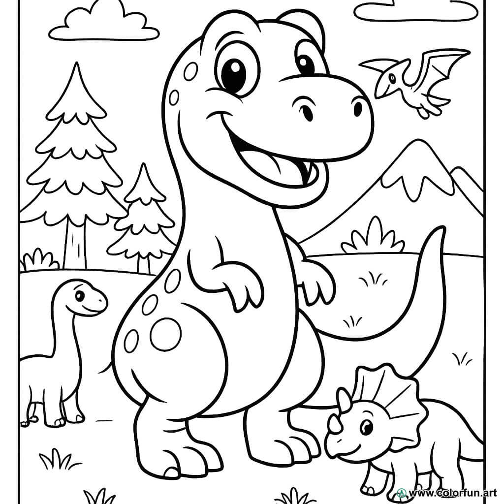 Coloriage du tyrannosaure et des dinosaures à Télécharger ou à Imprimer gratuitement