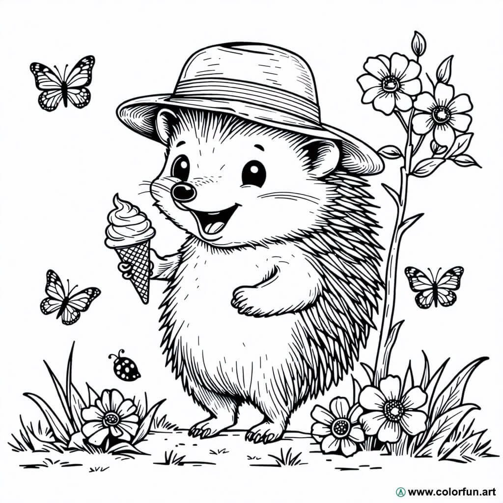 Coloriage du hérisson en été à Télécharger ou à Imprimer gratuitement