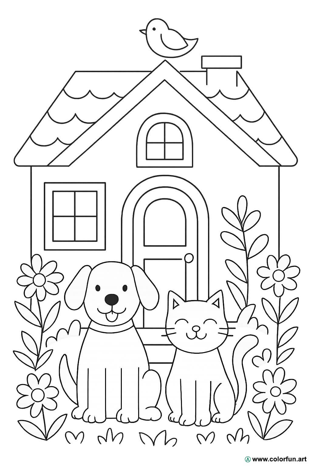 Dibujo para colorear de casa con animales Descargar o Imprimir de forma ...