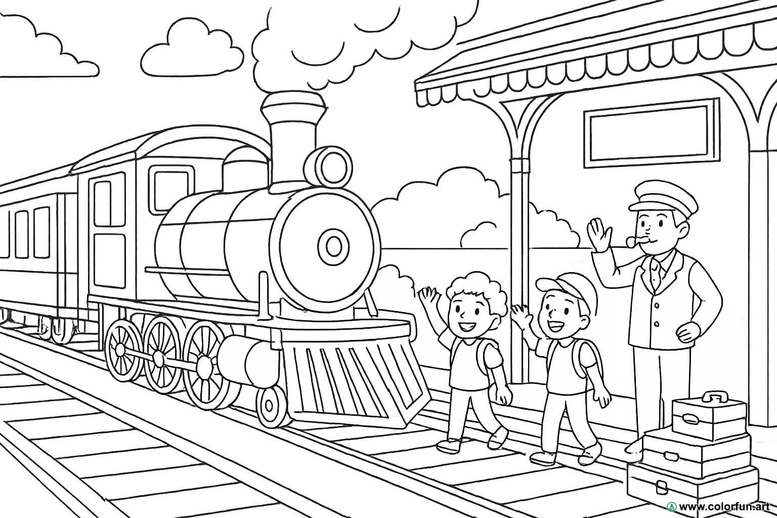 Dibujo para colorear de un tren en la estación Descargar o Imprimir de ...