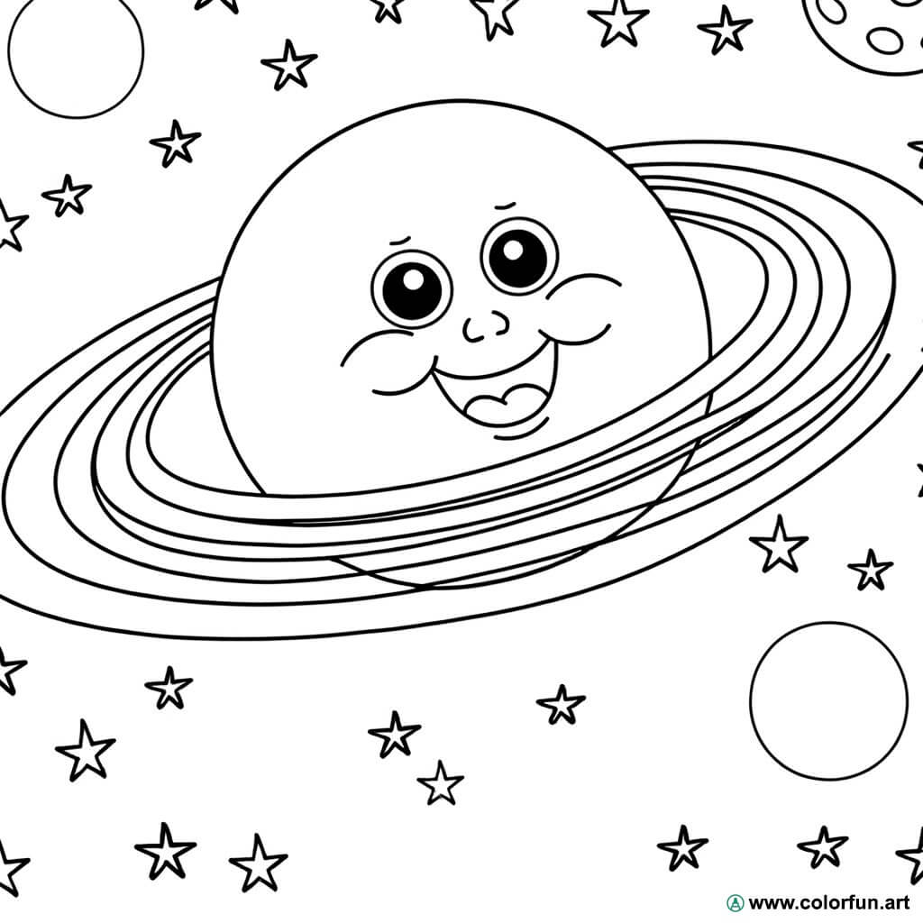Coloring page of the planet in space Download or Print for free
