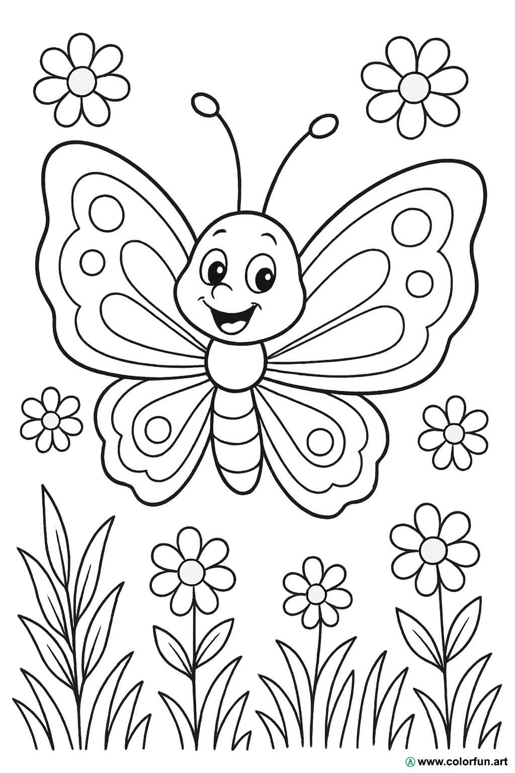 Coloriage d'un papillon cartoon à Télécharger ou à Imprimer gratuitement
