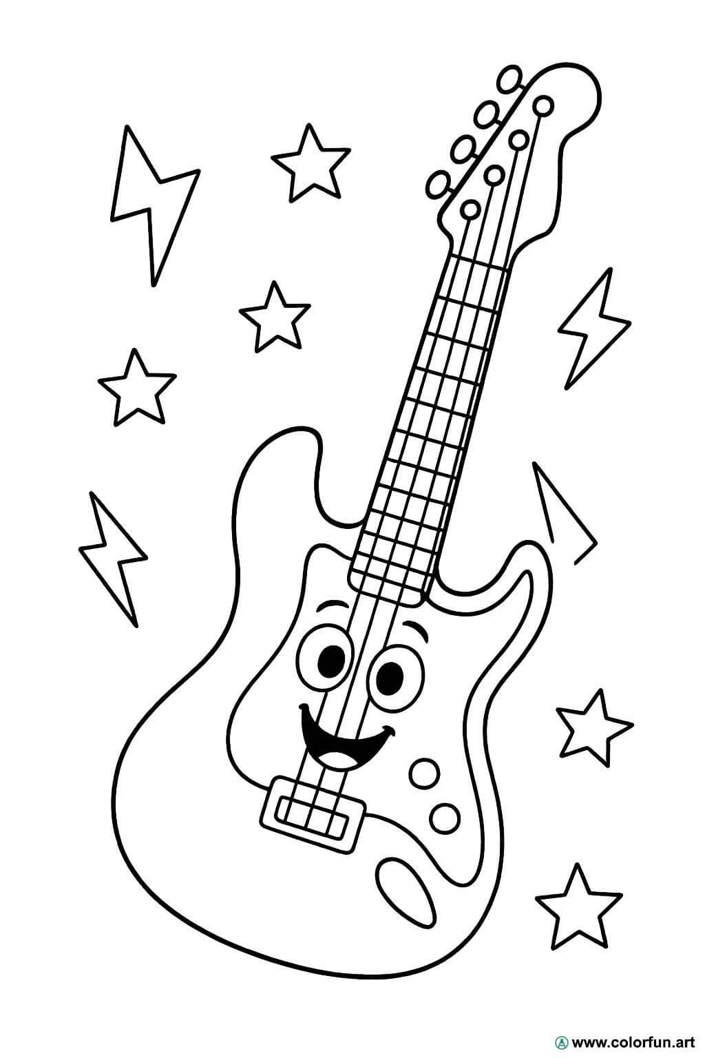 Cartoon electric guitar coloring page Download or Print for free