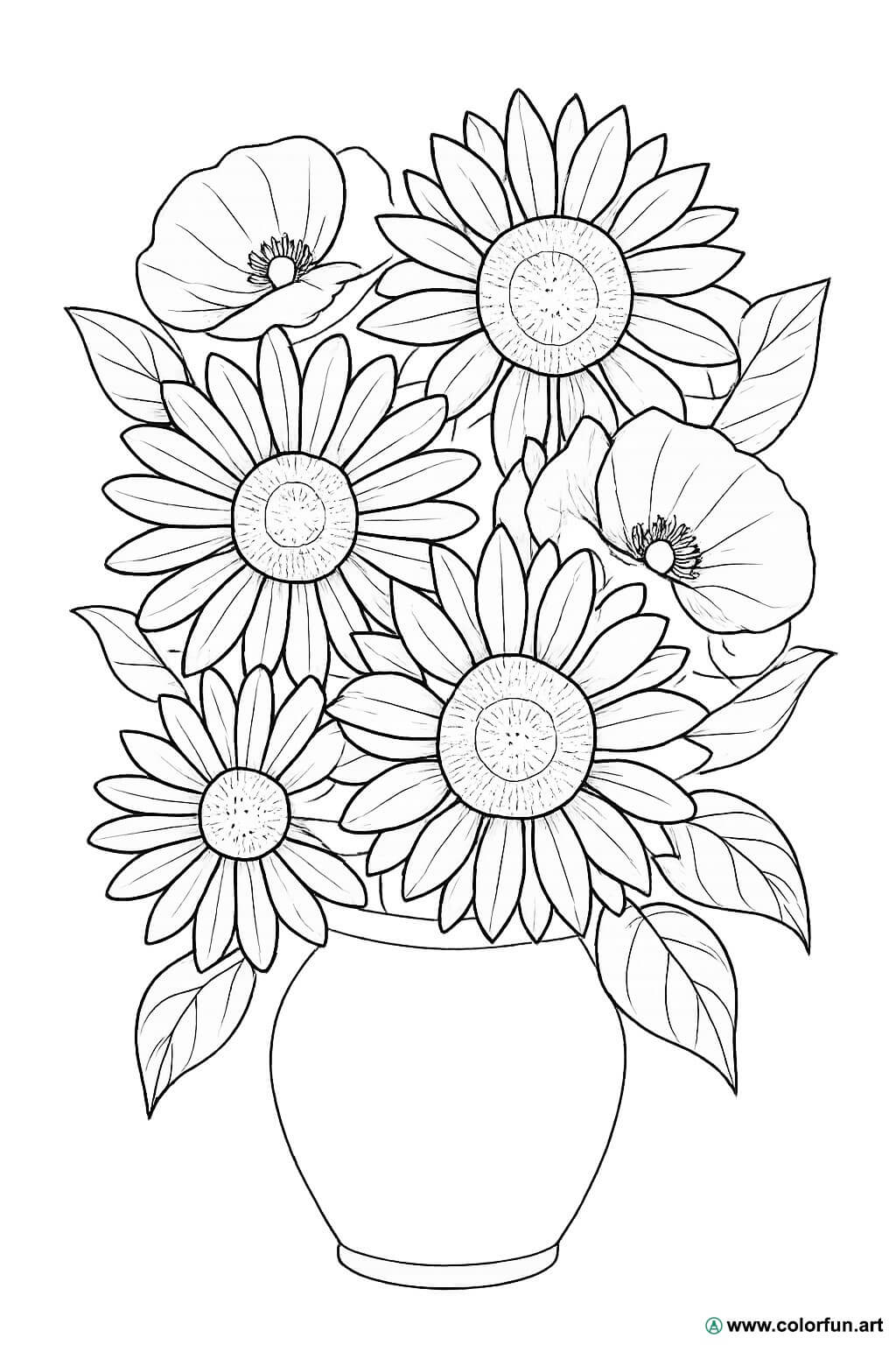 Coloring page of a bouquet of flowers in summer Download or Print for free