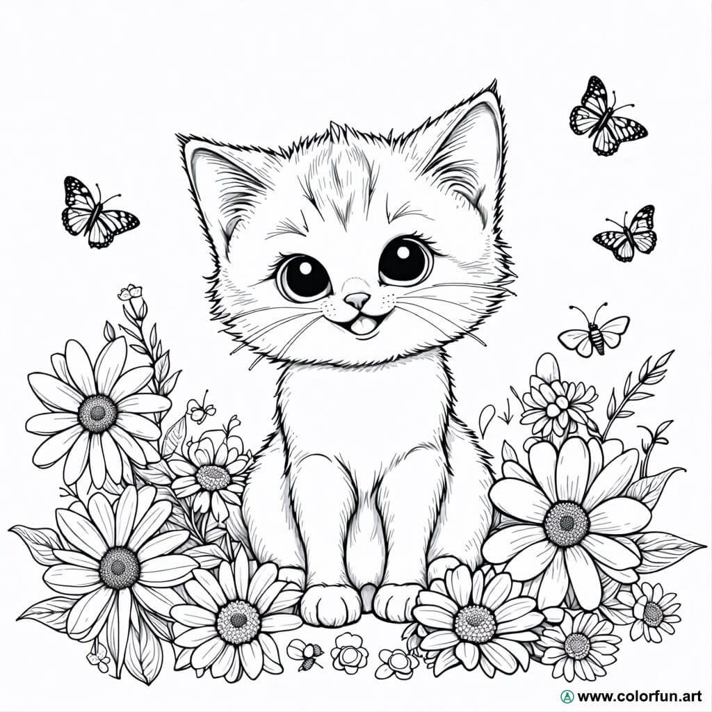 Cute animal coloring page with flowers Download or Print for free