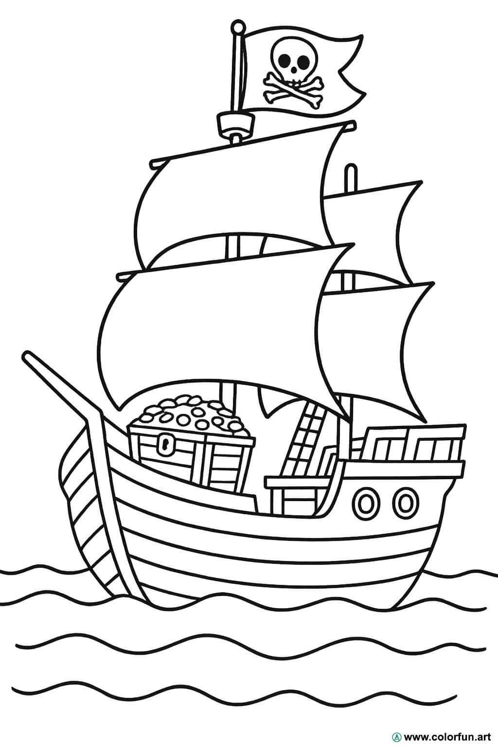 Pirate ship coloring page with treasure Download or Print for free