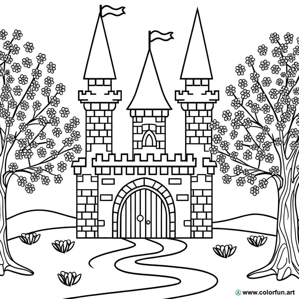Dibujo para colorear de un castillo de princesa en flores Descargar o ...