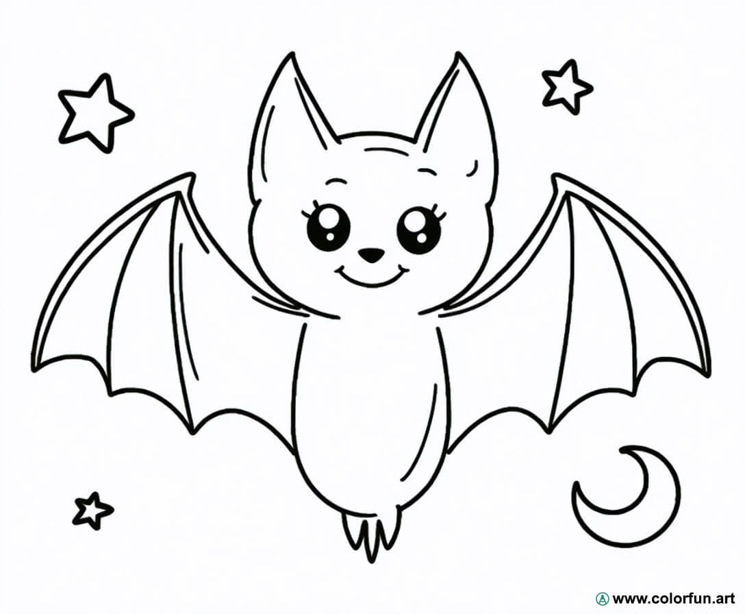 Bat coloring page for kindergarten Download or Print for free