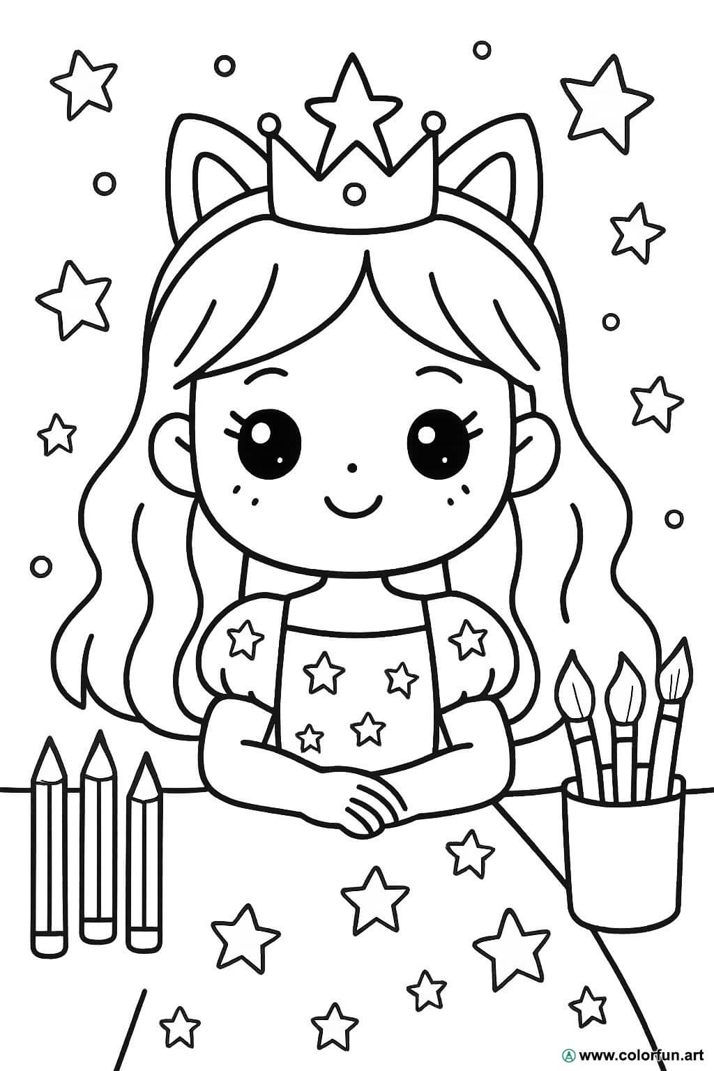 Creative kawaii princess coloring page Download or Print for free
