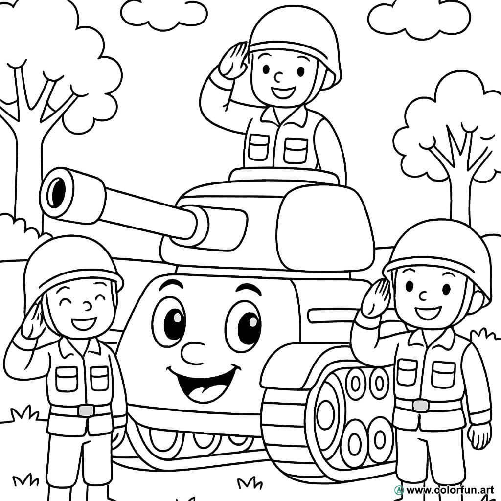 Ausmalbild von einem Panzer und Soldaten Kostenloser Download oder ...