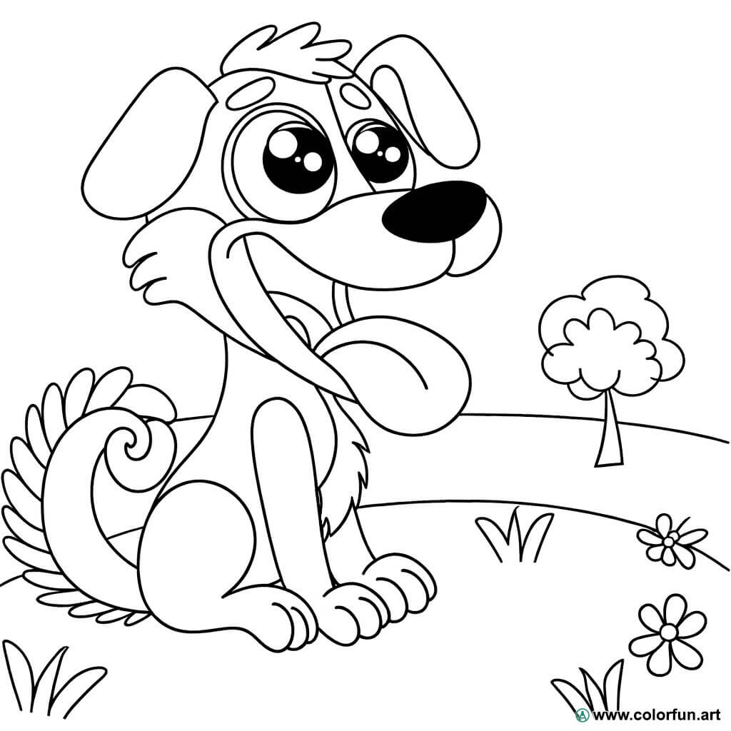 Coloring page of a happy dog Download or Print for free
