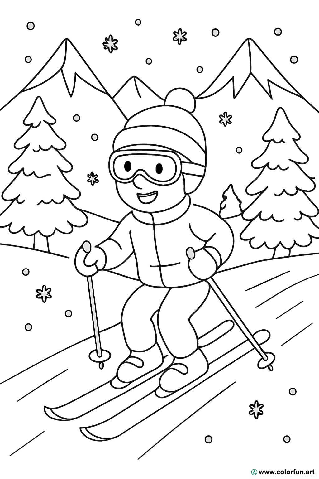 Ski landscape coloring page Download or Print for free