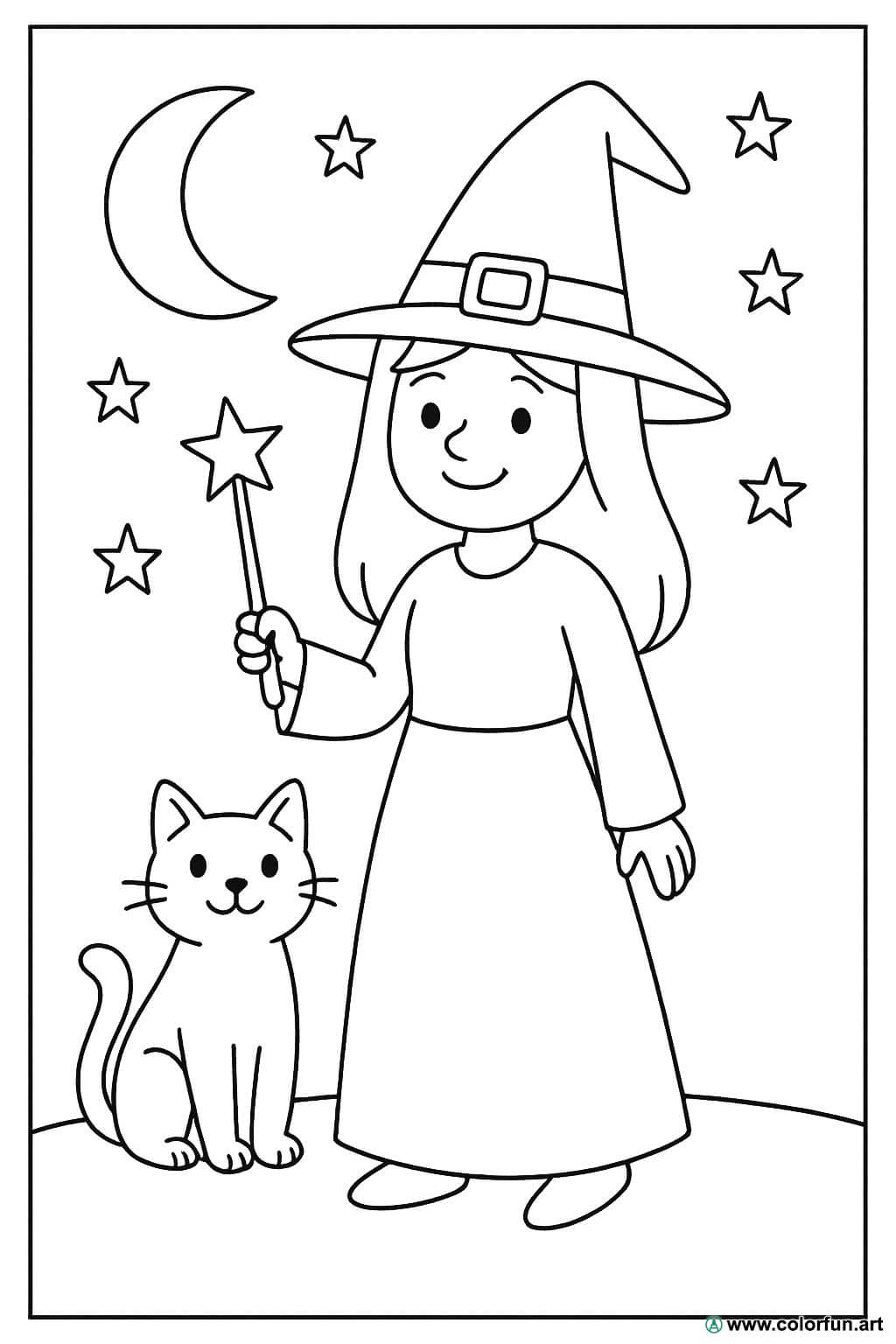 Witch and cat coloring page Download or Print for free