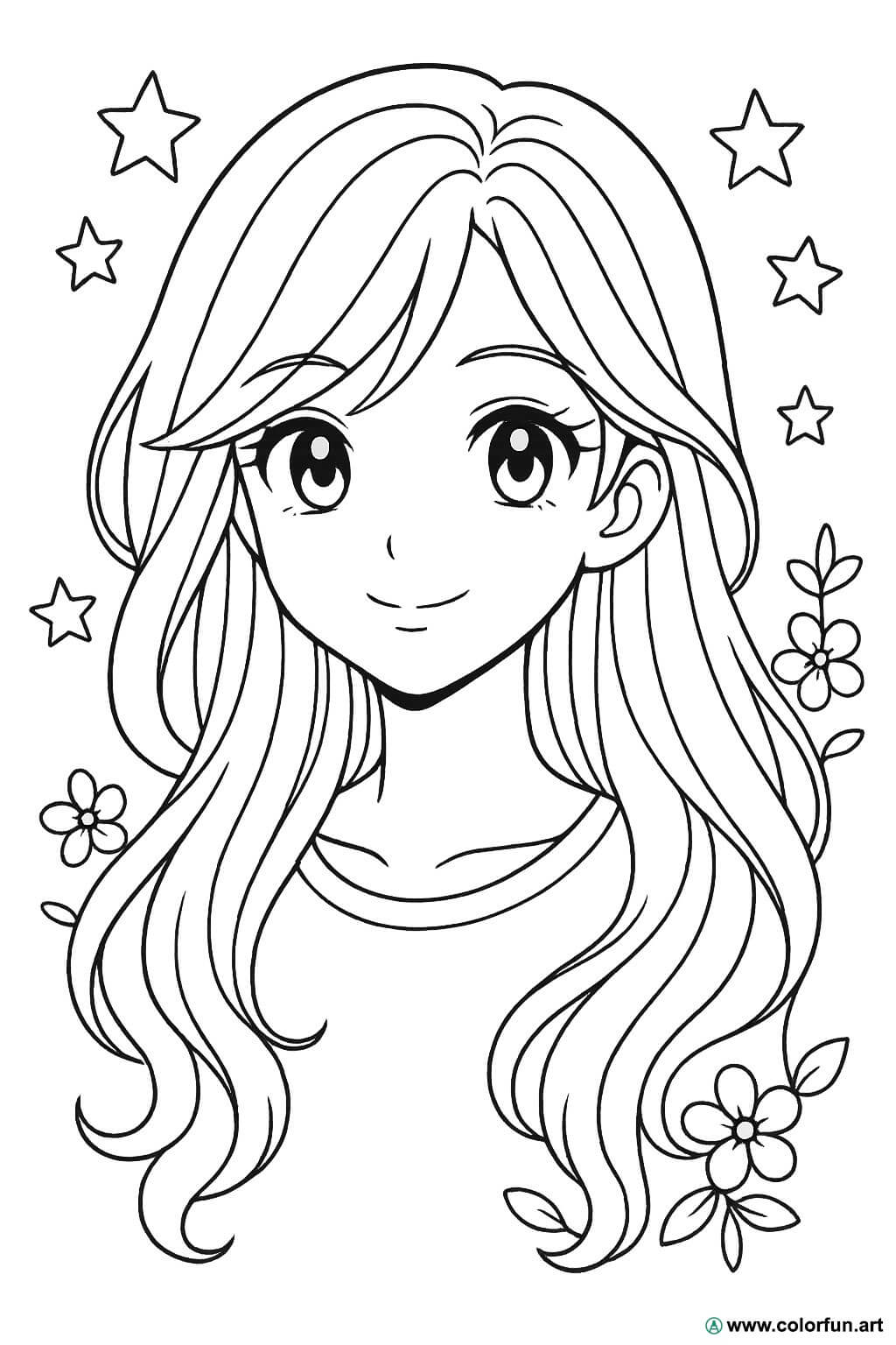 Coloriage du visage d'une femme style manga à Télécharger ou à Imprimer ...