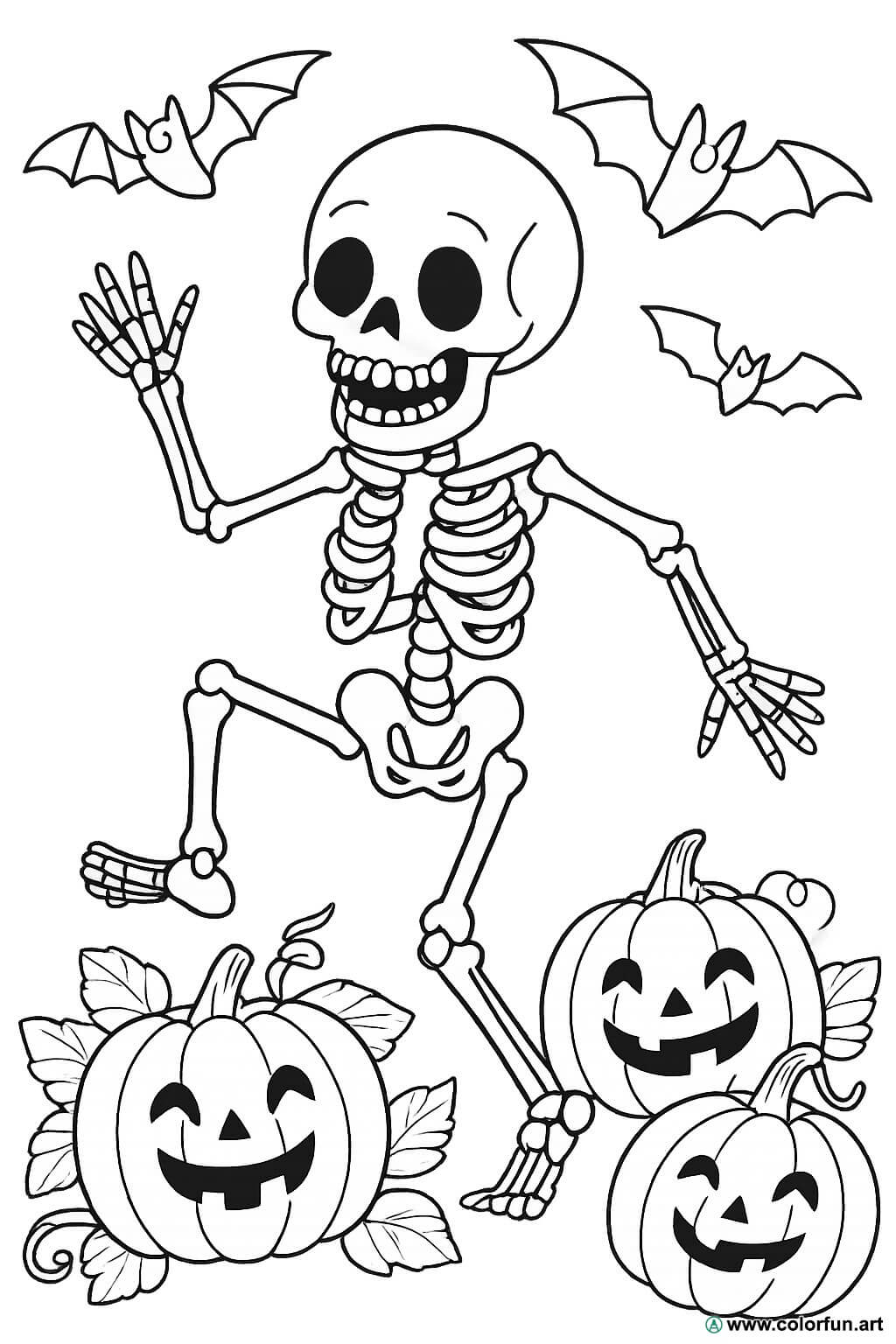 Simple skeleton coloring page for Halloween Download or Print for free