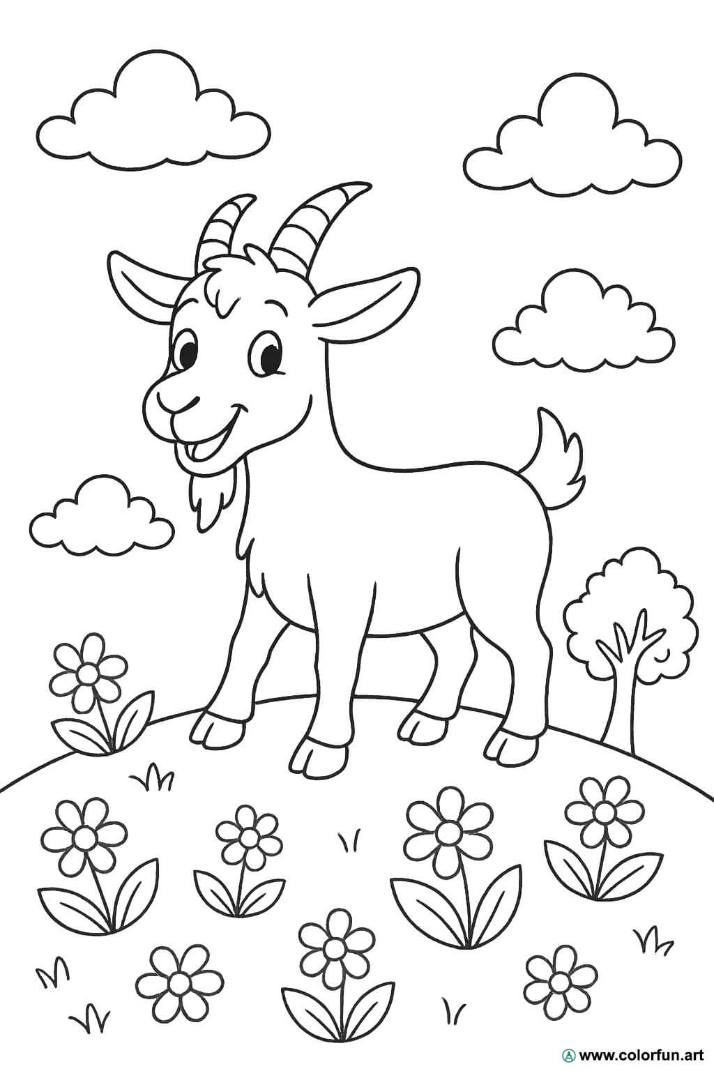 Dibujo para colorear de una cabra en la naturaleza Descargar o Imprimir ...