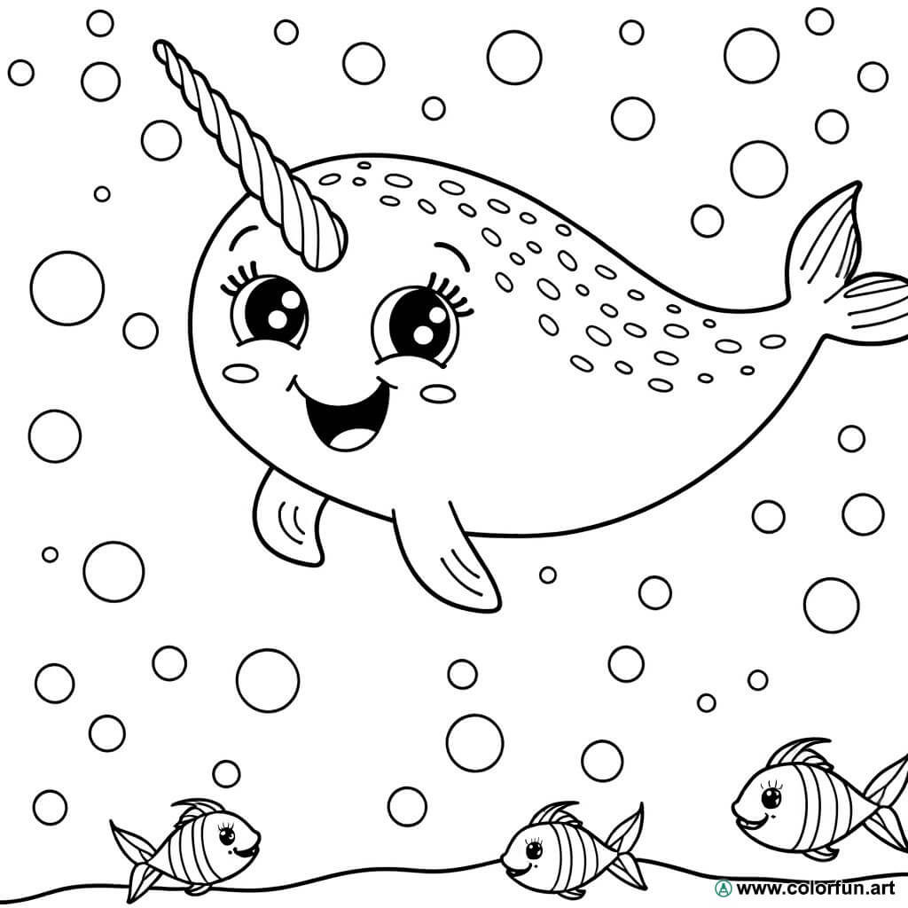 Dibujo para colorear del narval alegre Descargar o Imprimir de forma ...