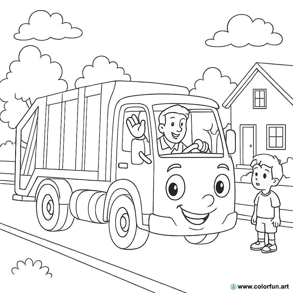 Garbage truck coloring page for little ones Download or Print for free