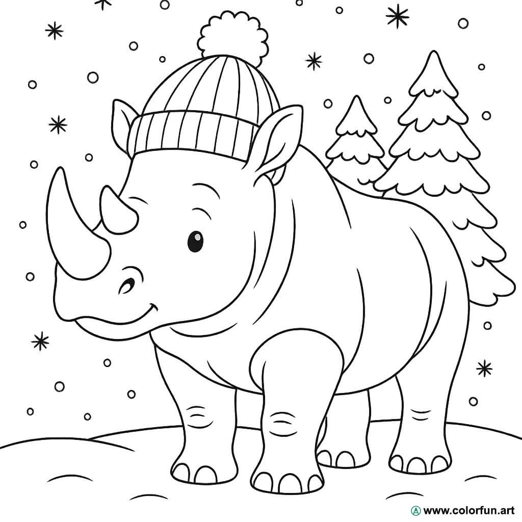 Rhino coloring page in winter Download or Print for free