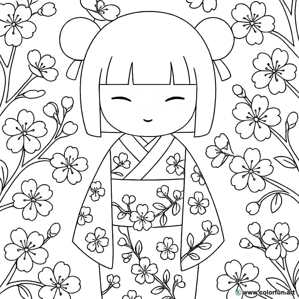 Japanese kokeshi coloring page Download or Print for free