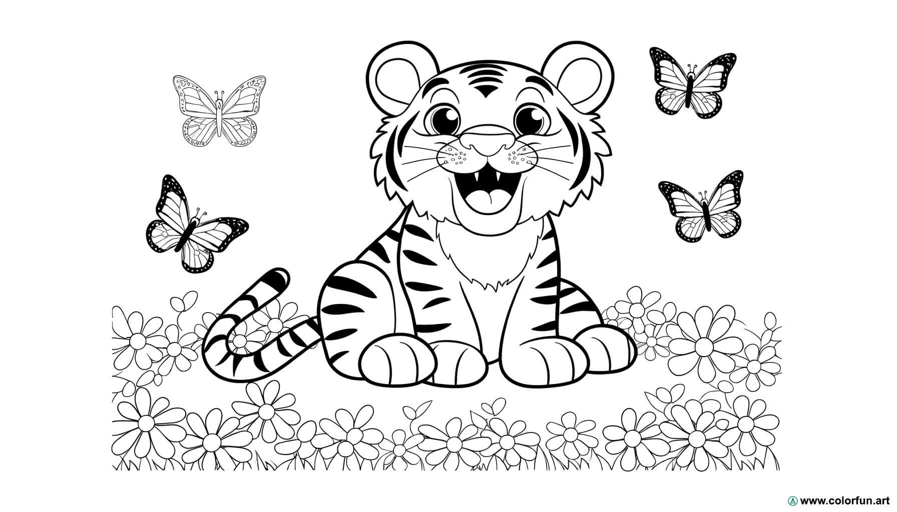 Coloriage d'un tigre mignon à Télécharger ou à Imprimer gratuitement