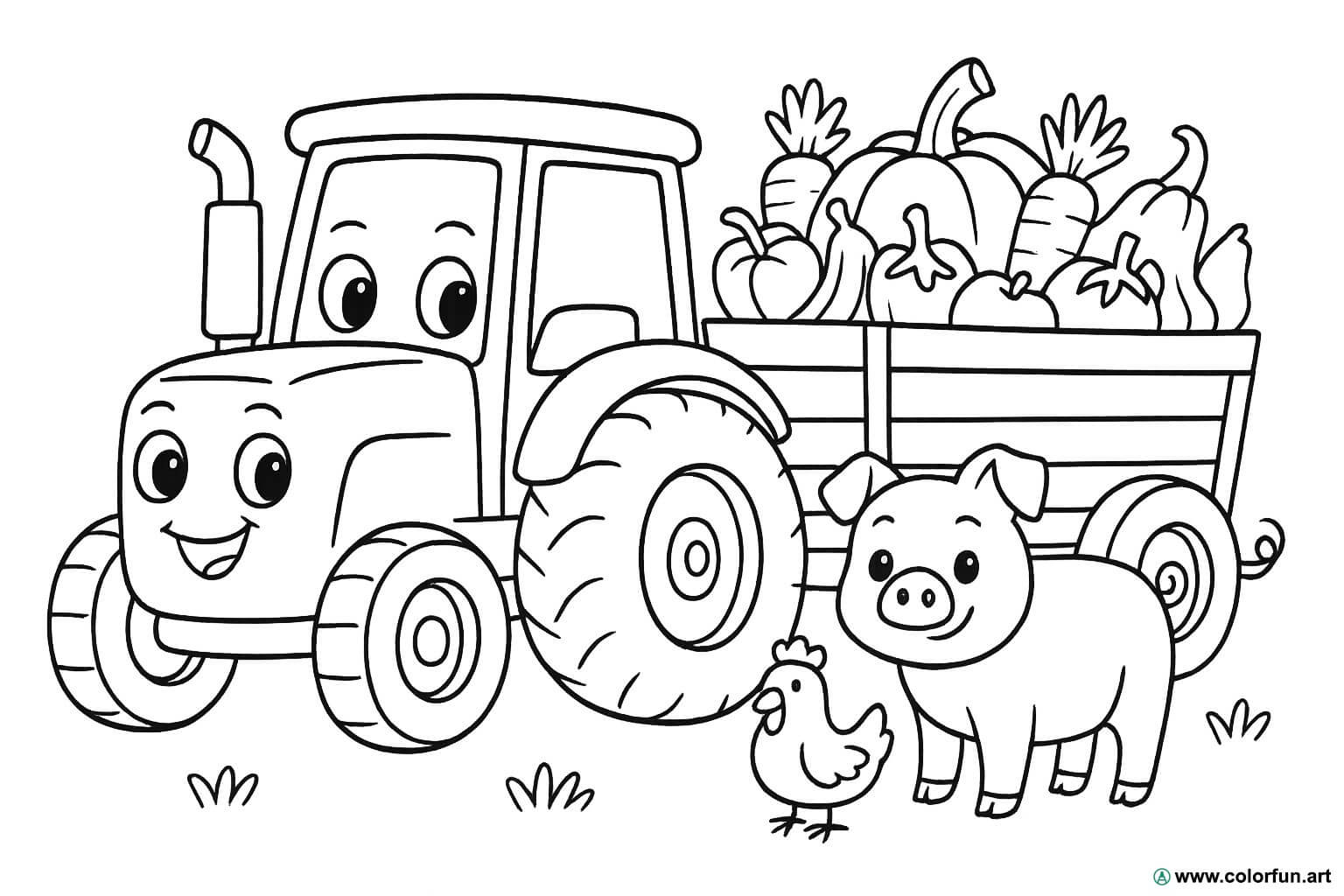 Dibujo para colorear de tractor y remolque para los pequeños Descargar ...
