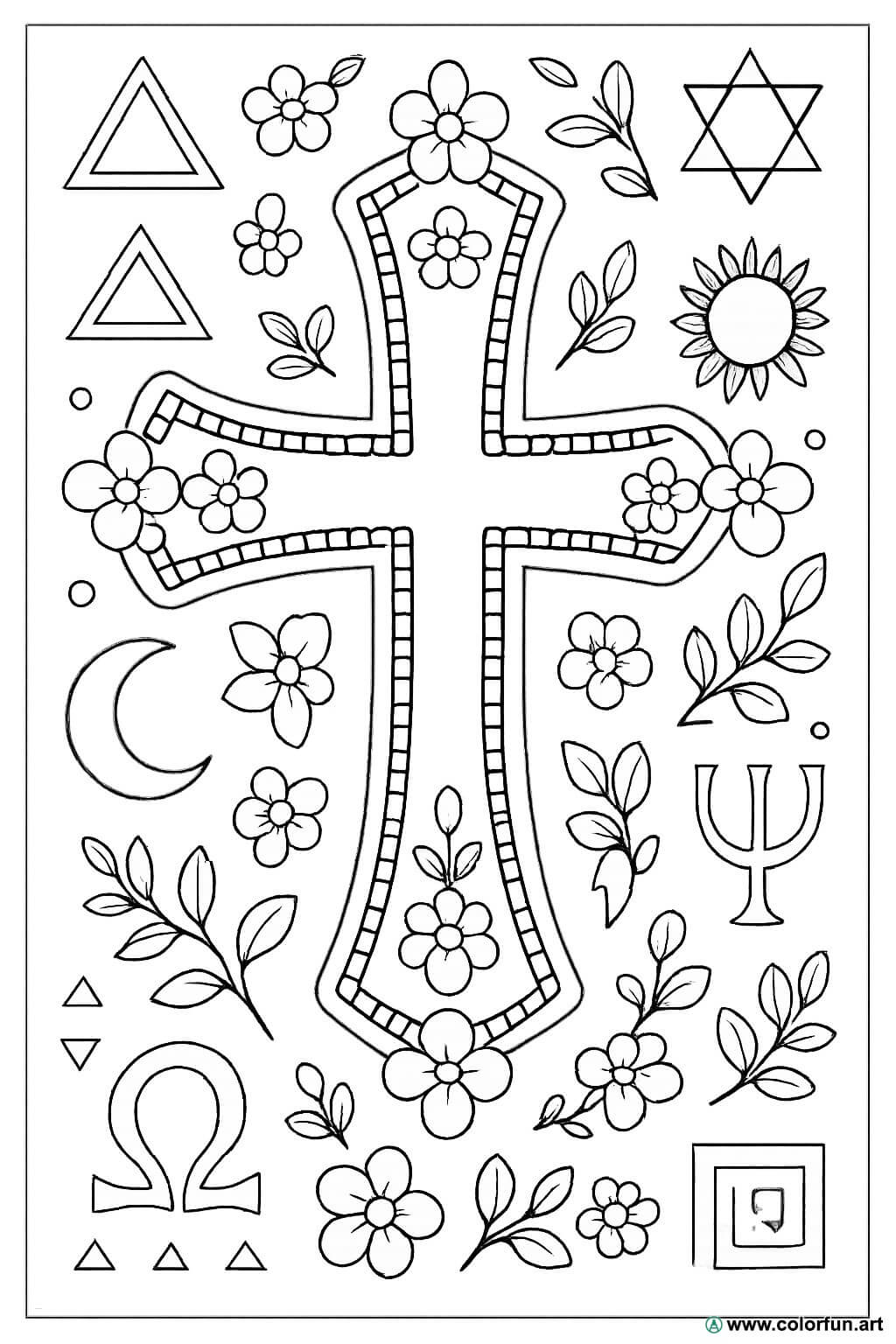 Vintage cross coloring page Download or Print for free