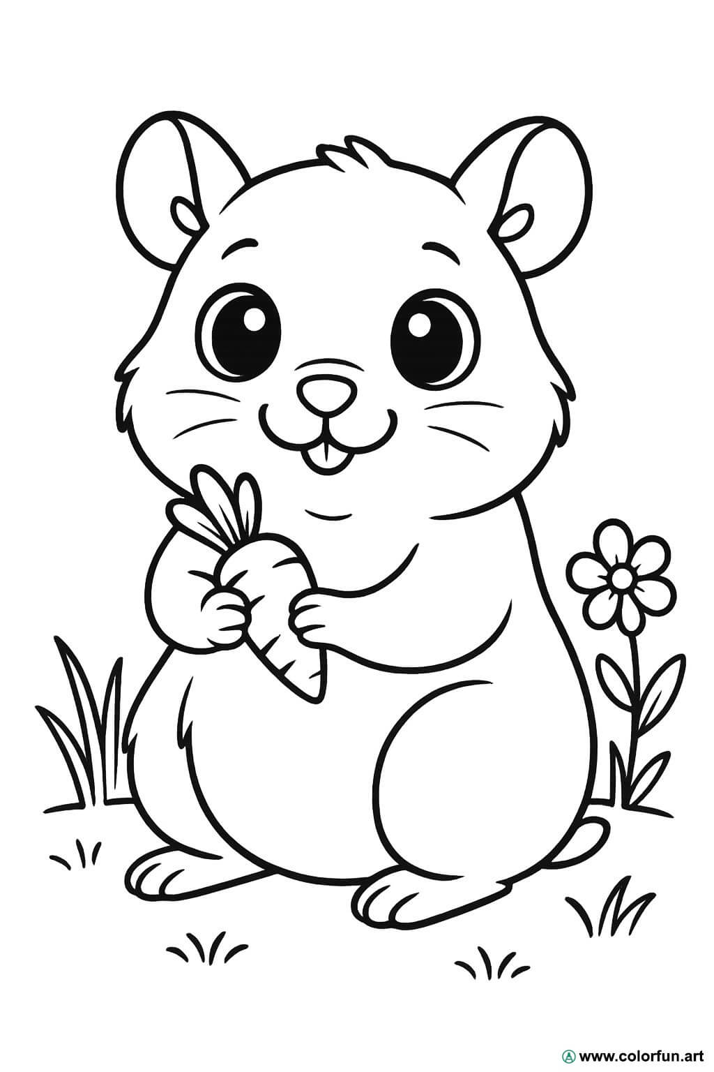 Coloring page of an adorable hamster Download or Print for free
