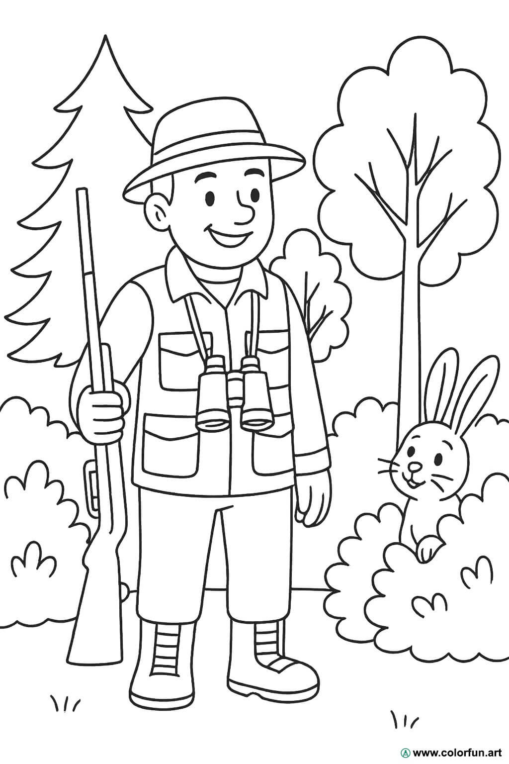 Dibujo para colorear del cazador en el bosque Descargar o Imprimir de ...