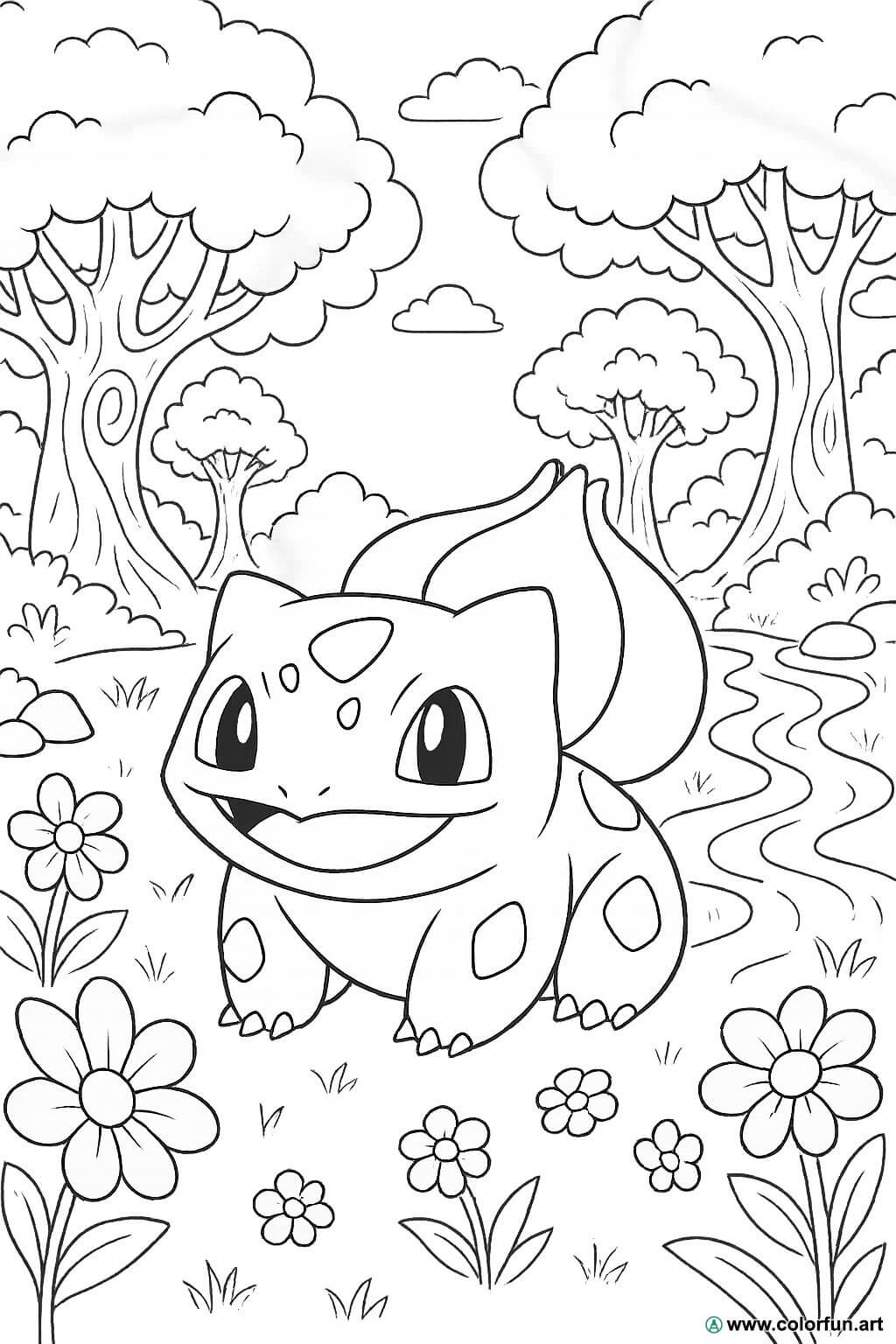 Coloriage de Bulbizarre dans un paysage enchanteur à Télécharger ou à ...