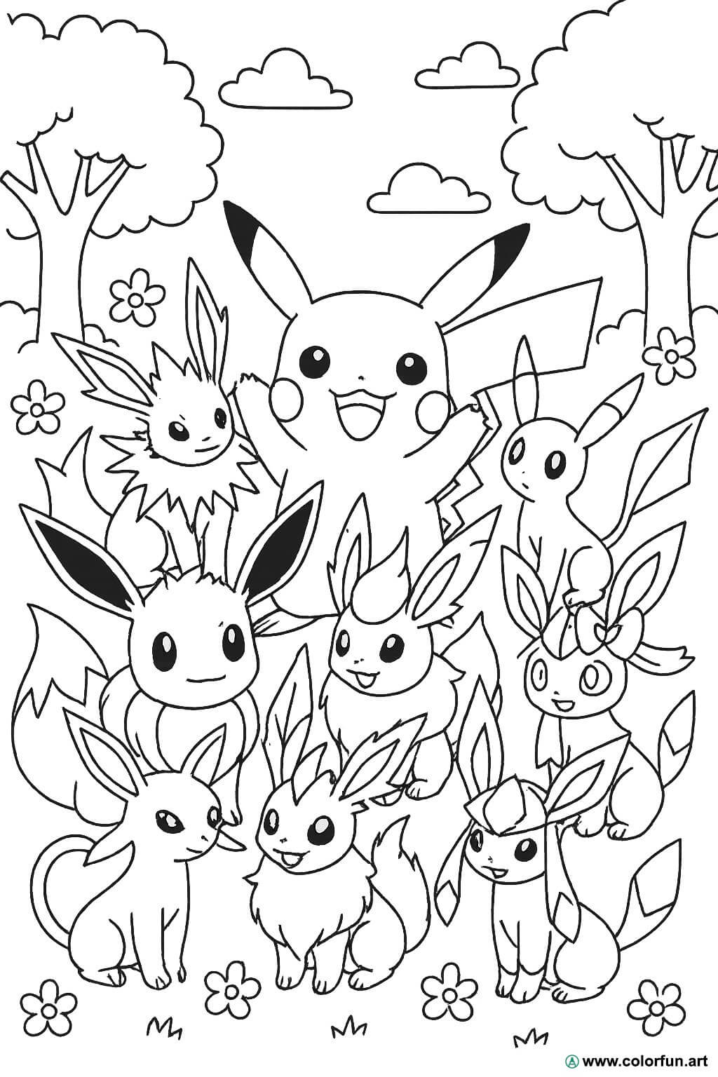 Dibujo para colorear de Pikachu y sus evoluciones Descargar o Imprimir ...