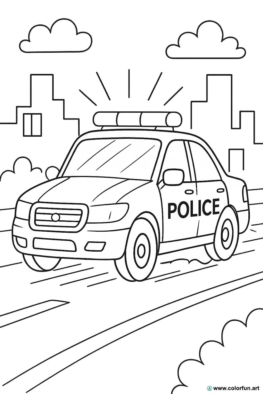 Coloring page of a police car in action Download or Print for free