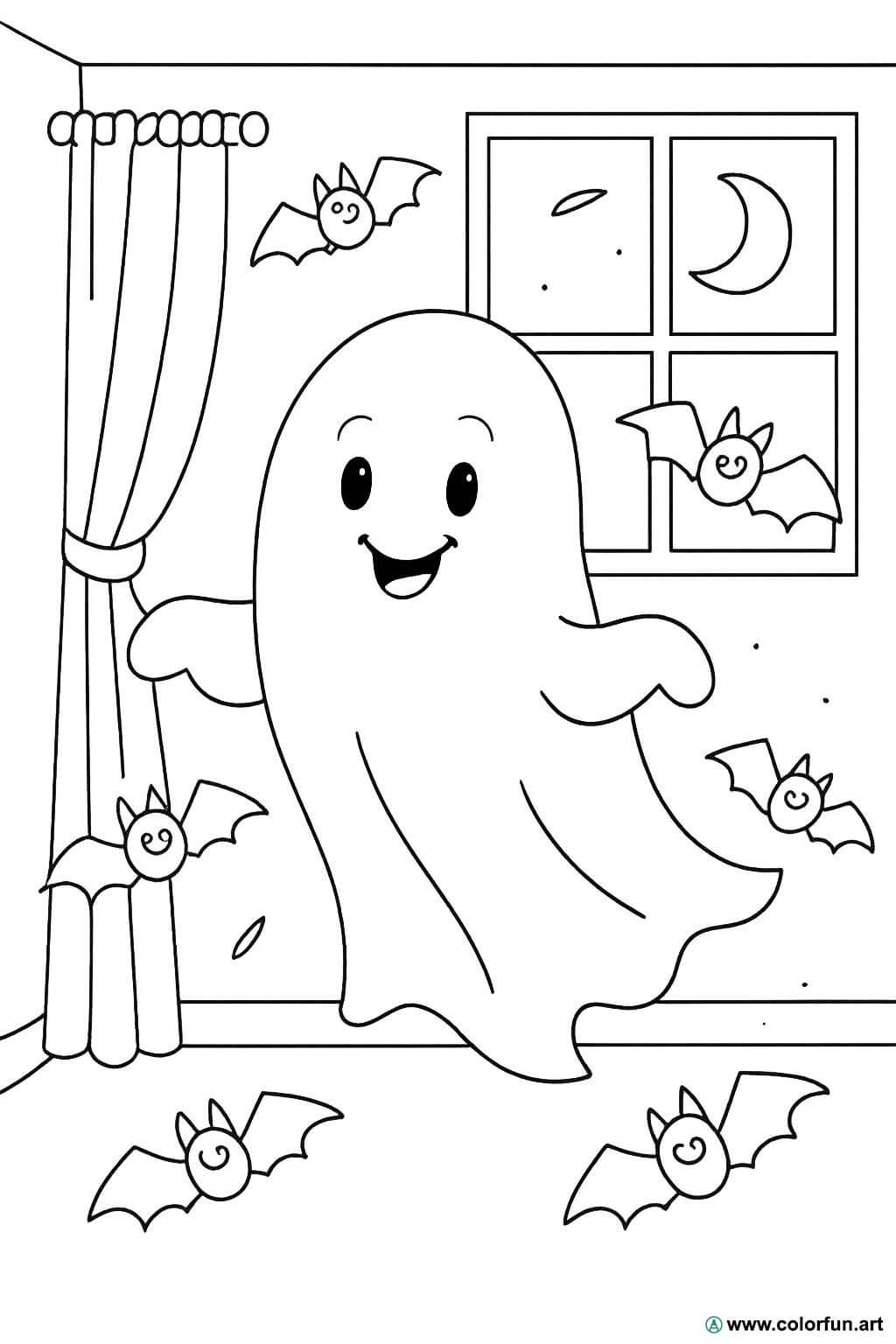 Dibujo para colorear de fantasma y murciélago Descargar o Imprimir de ...