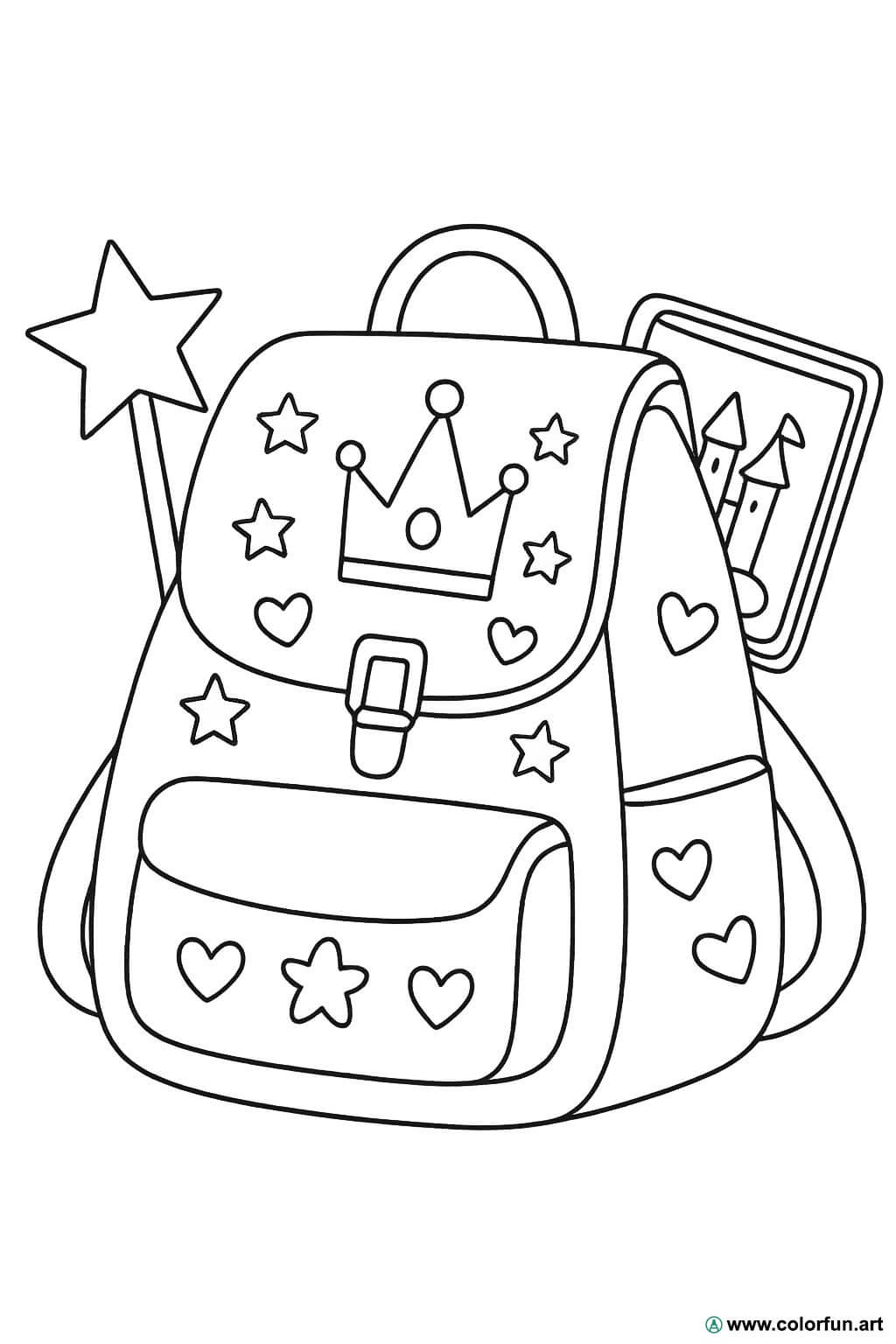 Coloriage de cartable de princesse à Télécharger ou à Imprimer gratuitement