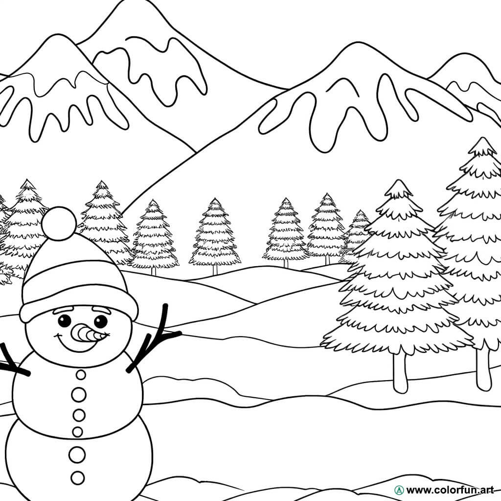 Dibujo para colorear de paisajes nevados Descargar o Imprimir de forma ...