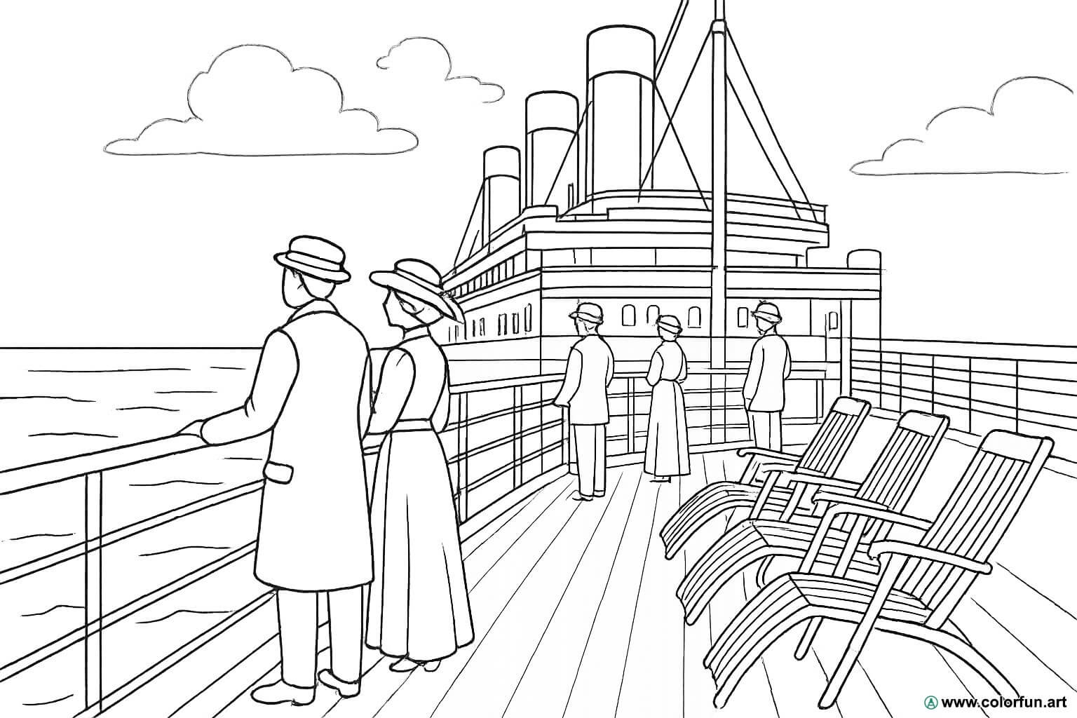 Coloring page of the Titanic's main deck Download or Print for free