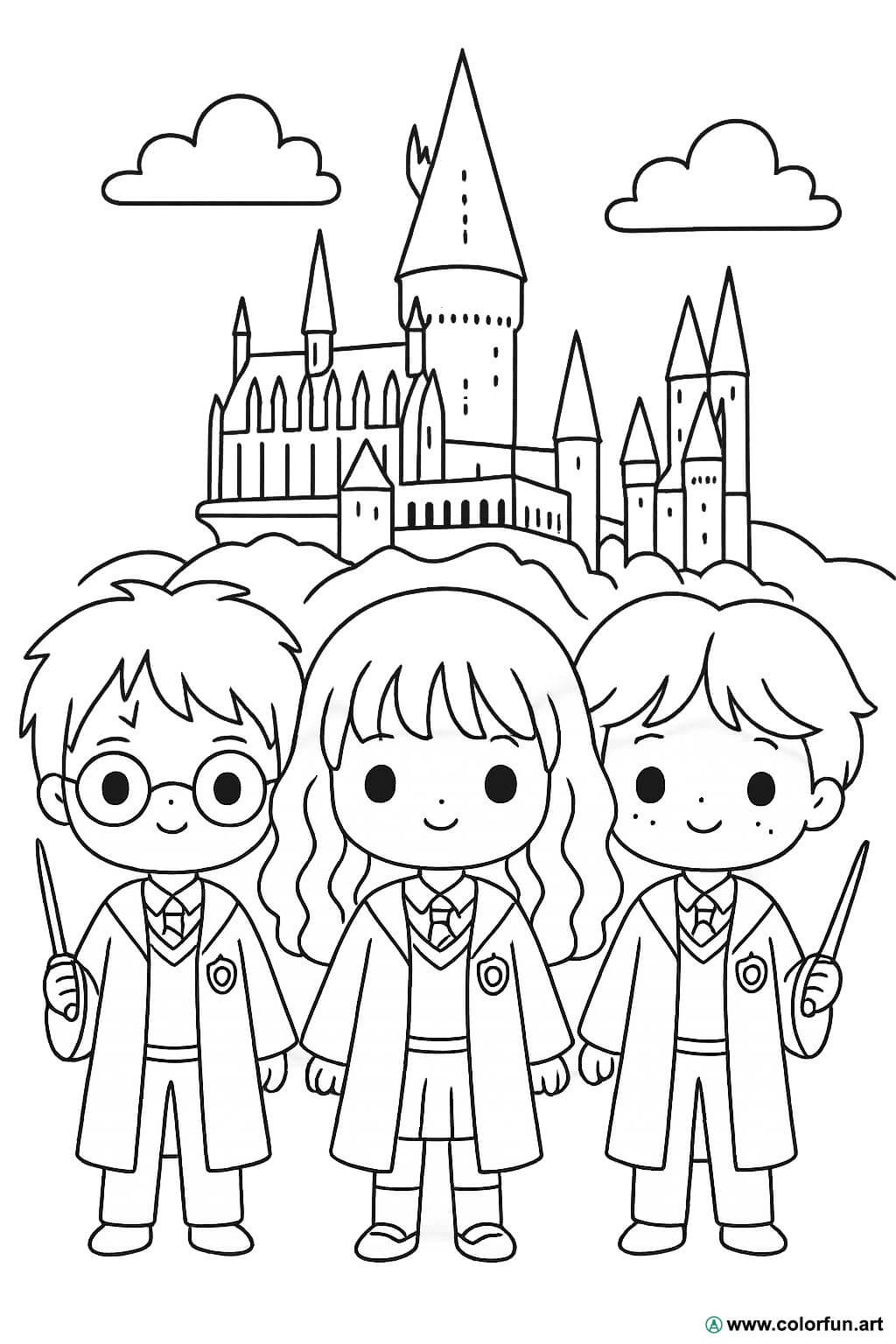 Coloriage kawaii des élèves de Poudlard dans Harry Potter à Télécharger ...