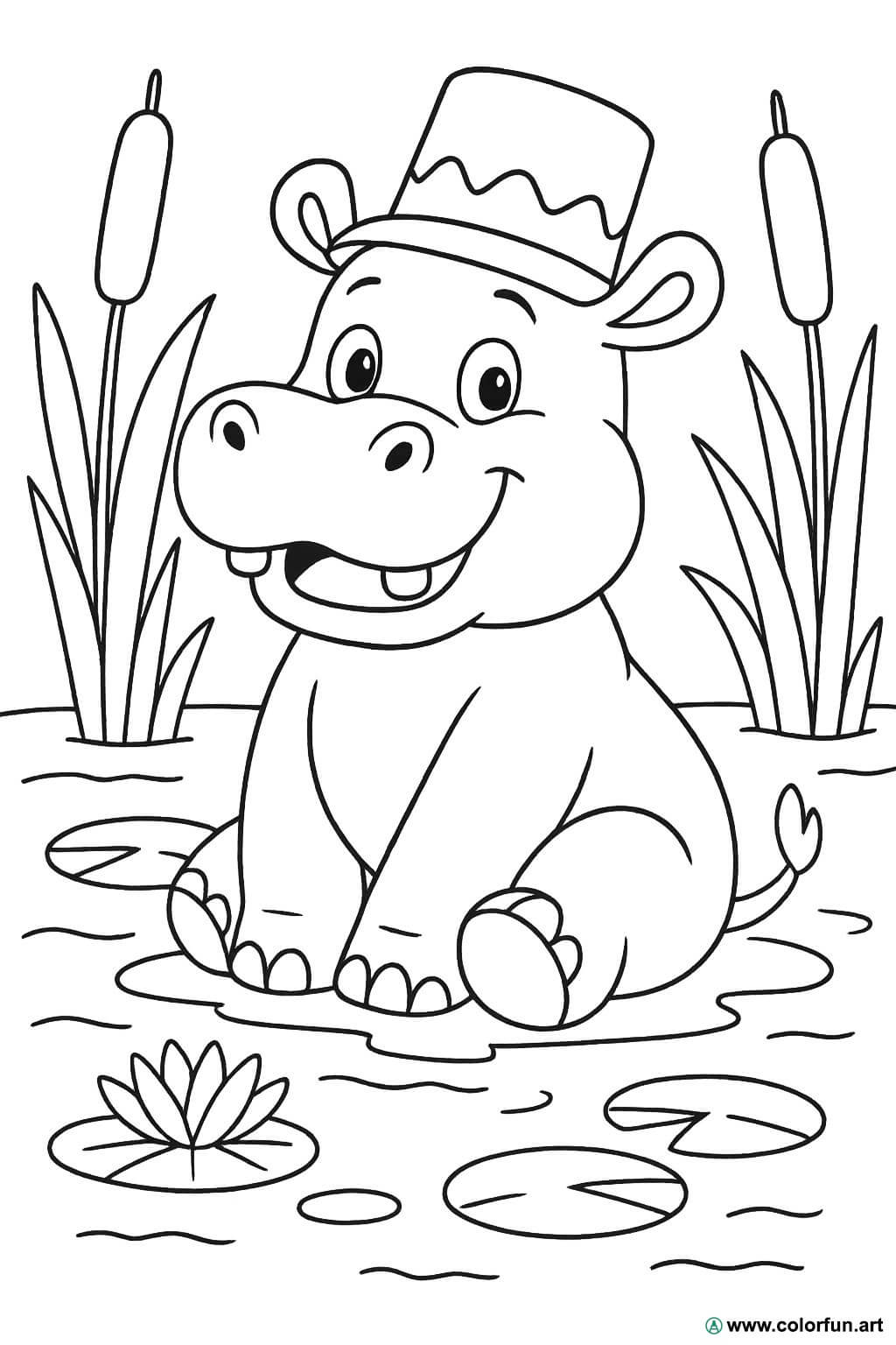 Cartoon hippopotamus coloring page Download or Print for free