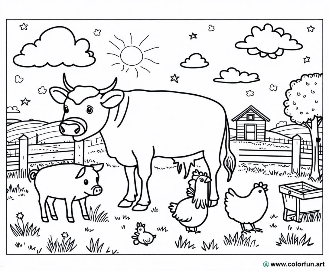 Dibujo para colorear de animales de la granja con marcadores Descargar ...