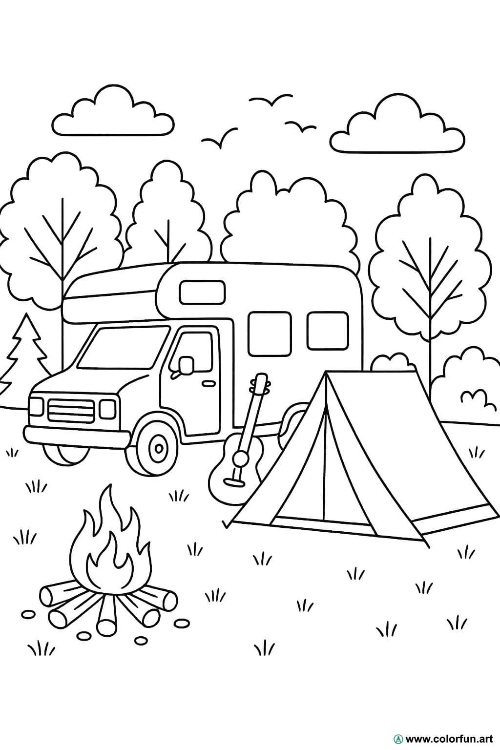 Coloring page at the campsite and in the motorhome Download or Print ...