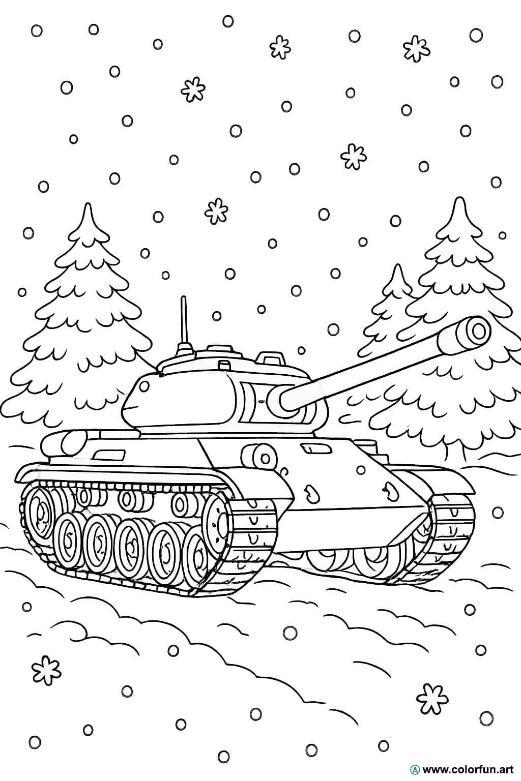 Tank coloring page in the snow Download or Print for free