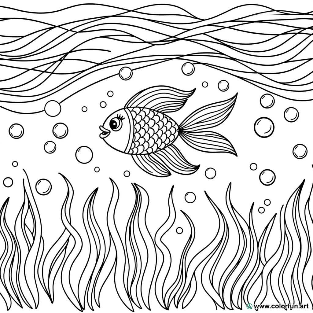 Dibujo para colorear de pez y algas Descargar o Imprimir de forma gratuita