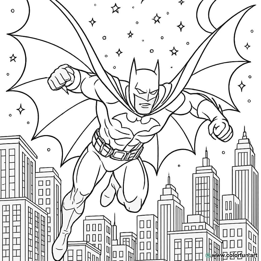 Coloriage de Batman en action à Télécharger ou à Imprimer gratuitement