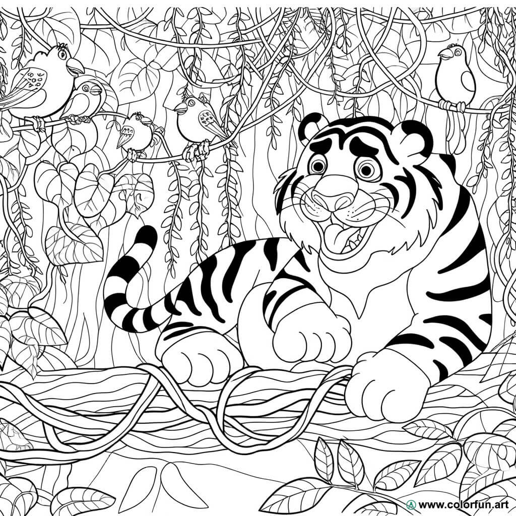 Jungle animals coloring page with tigers Download or Print for free