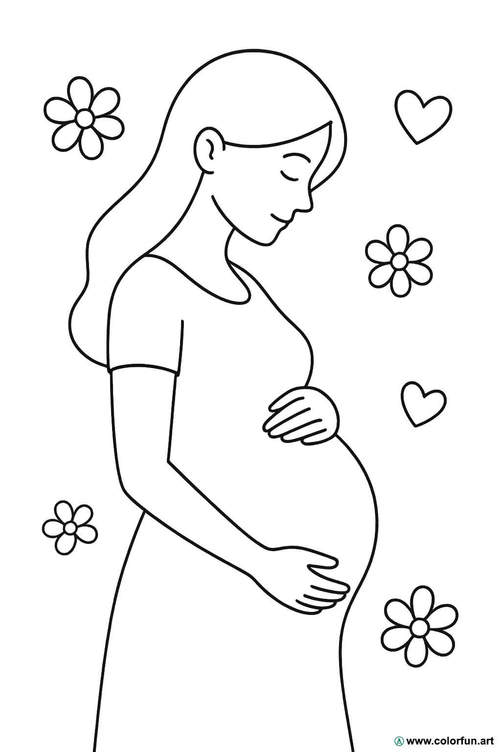 Coloring page of a pregnant woman's silhouette Download or Print for free