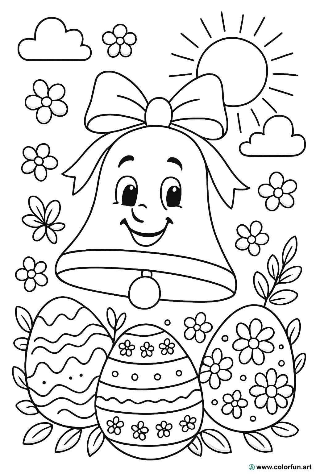 Coloriage de la cloche joyeuse pour Pâques à Télécharger ou à Imprimer ...