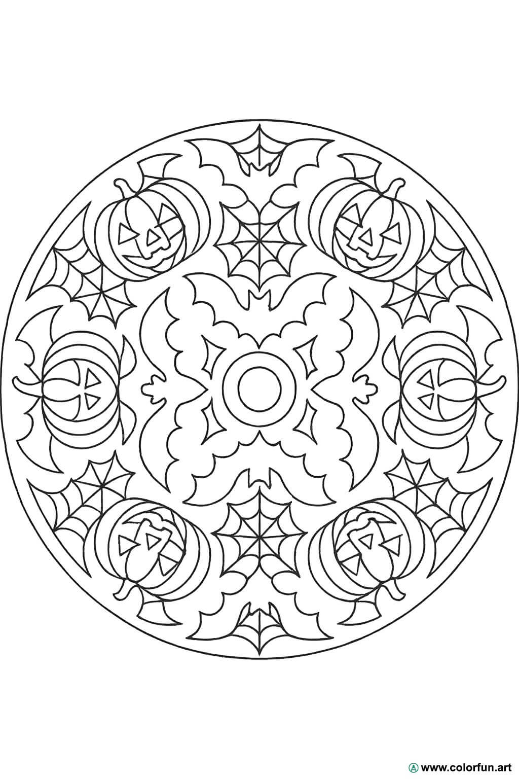 Halloween mandala coloring page: bat Download or Print for free